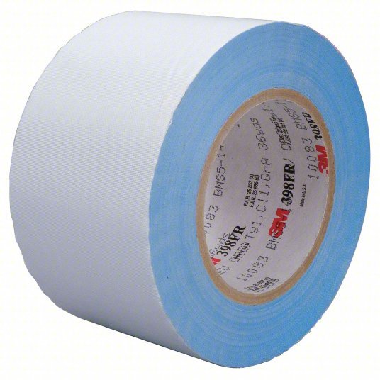 3M 398FR Cloth Tape High-Temp Sealing, 3 in x 36 yd, White, 7 mil Thic ...