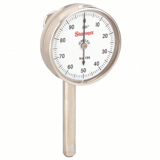 Starrett 196B1 Back Plunger Dial Indicator: 0 to 0.2 in Range, 0-100 D ...