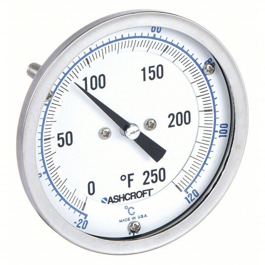 Ashcroft 30EI60R Dial Thermometer Back, 0° to 250°F/-20° to 120°C, 1/2 ...