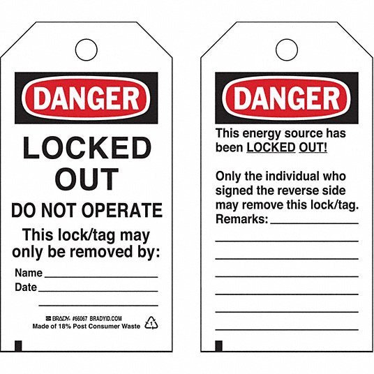 Brady 66067 Danger Tag Danger, Locked Out Device, Polyester, Date/Name ...