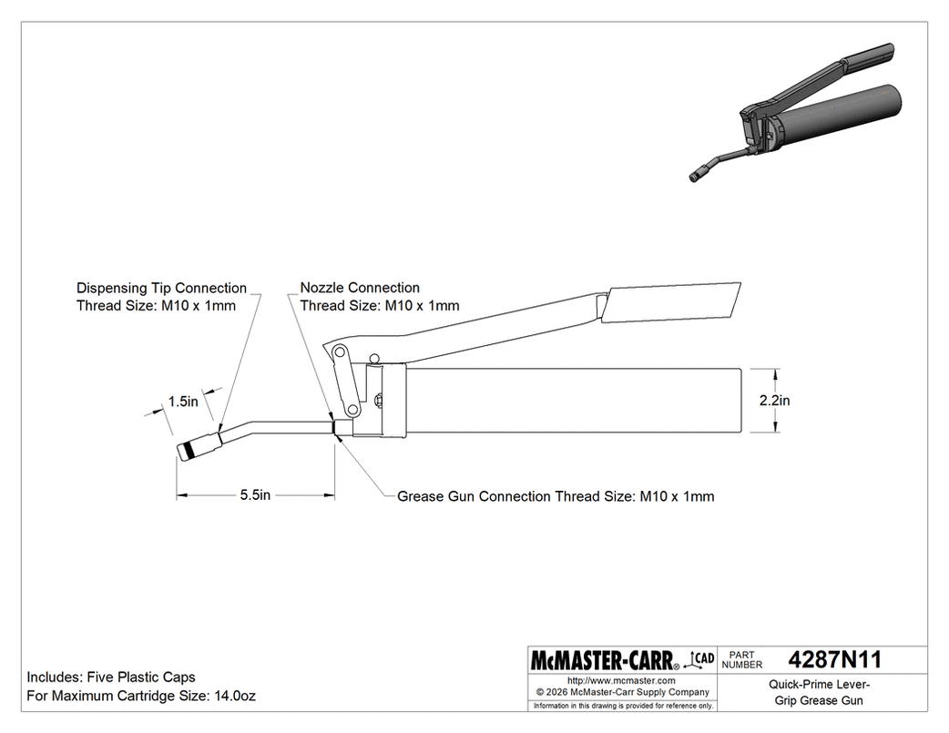 McMaster 4287N11 Quick-Prime Lever-Grip Grease Gun — KVM Tools Inc.