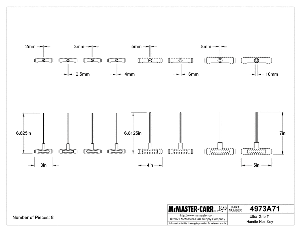McMaster 4973A71 Black-Oxide Steel T-Handle Hex Key 8-Piece Set, Ultra ...