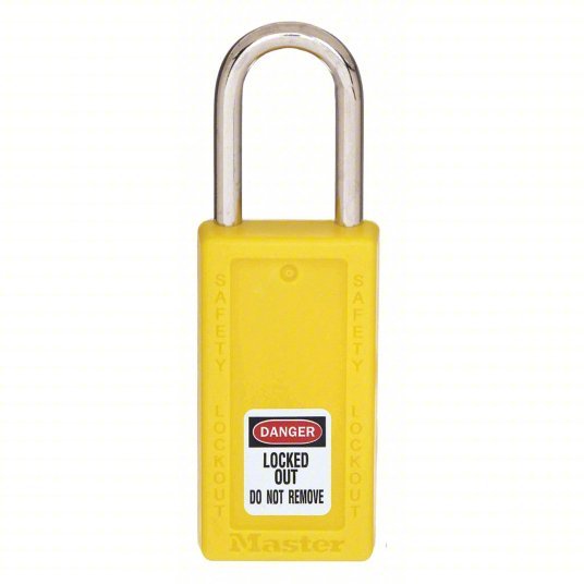 Master Lock 411YLW Lockout Padlock Keyed Different, Thermoplastic, Lon ...