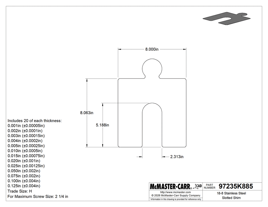McMaster 97235K885 18-8 Stainless Steel Slotted Shim 260-Piece Assortm ...