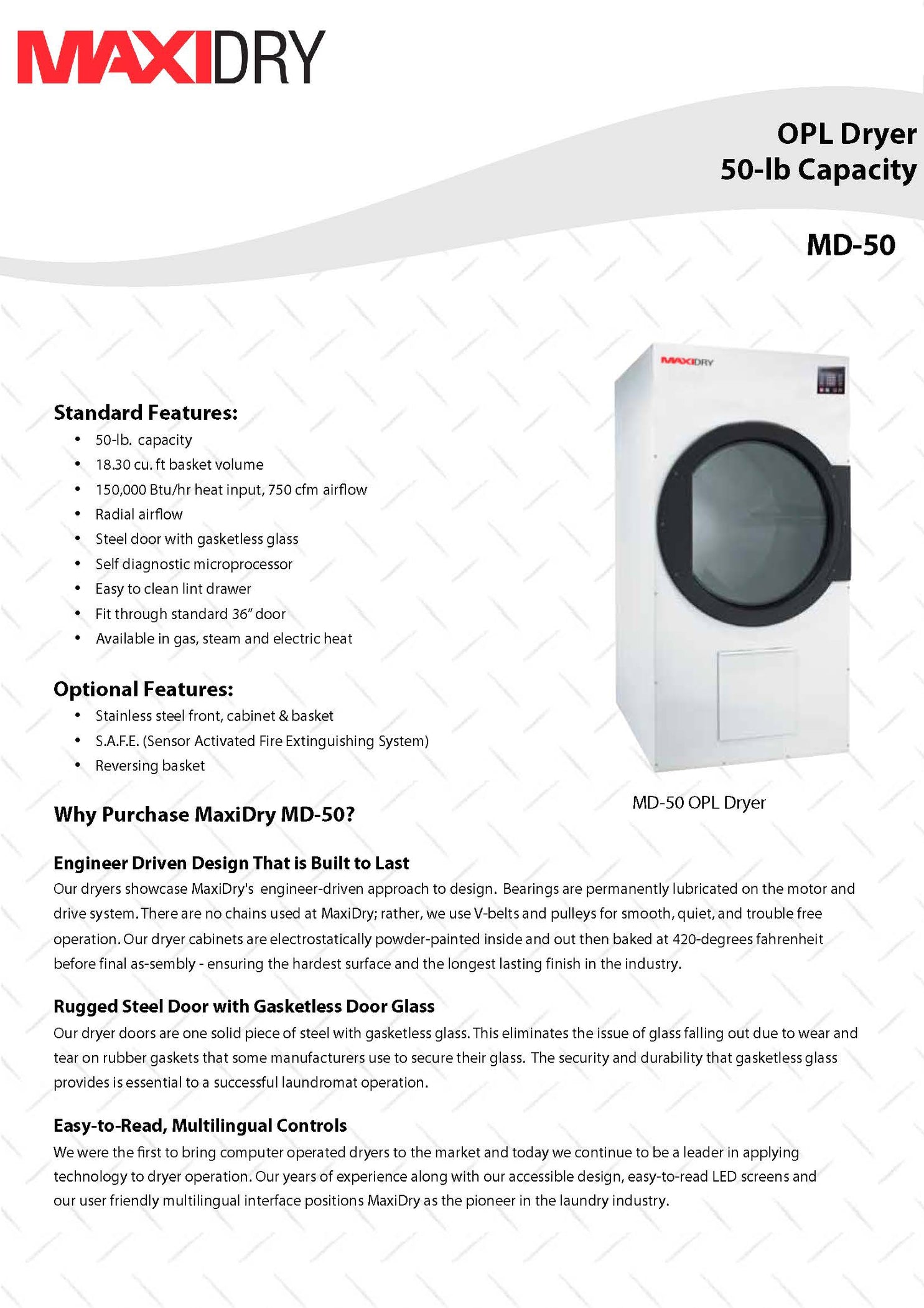 MaxiDry MDE50MDT 50 lbs (23 Kg), Electric Heated Dryer, Manual — KVM ...