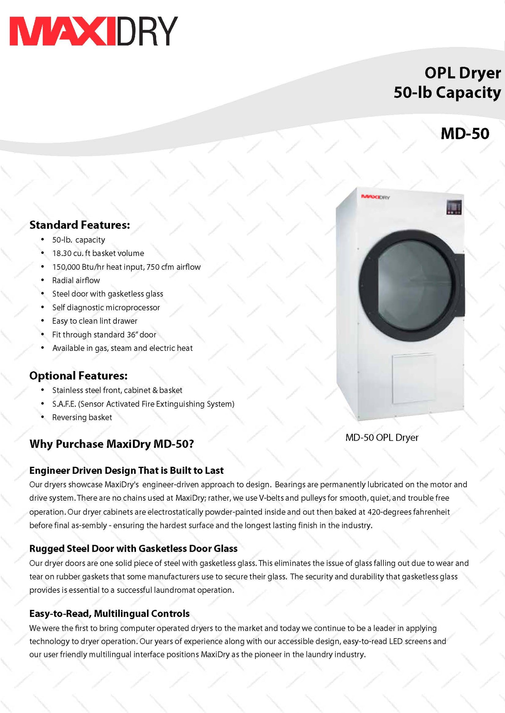 MaxiDry MDE50MDT 50 lbs (23 Kg), Electric Heated Dryer, Manual — KVM ...