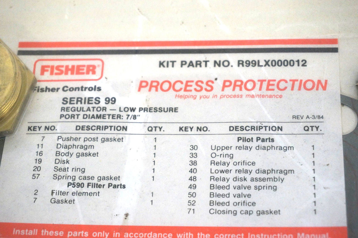FISHER R99LX000012; Kit, Repair, 99L Comp Disc 7/8 Port — KVM Tools Inc.