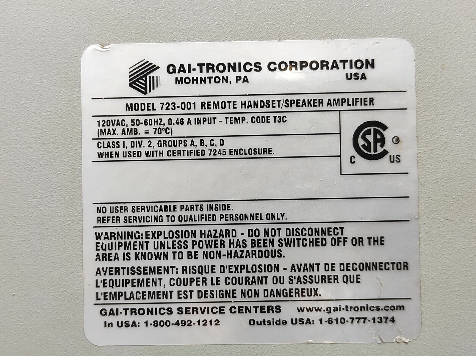Gai-Tronics 723-001 Remote Handset/Speaker Amplifier — KVM Tools Inc.