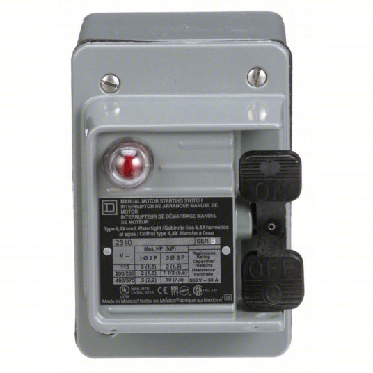 Square D 2510KW1A Manual Motor Switch 2 Poles, 30 A, 4 NEMA Rating, Pi ...